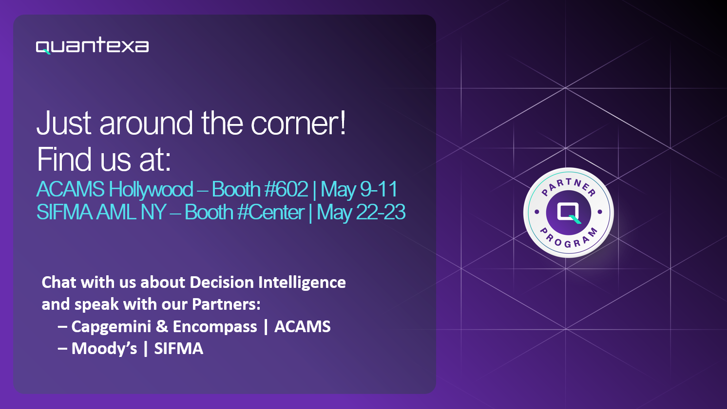 Find us at ACAMS & SIFMA in May! | Quantexa Community